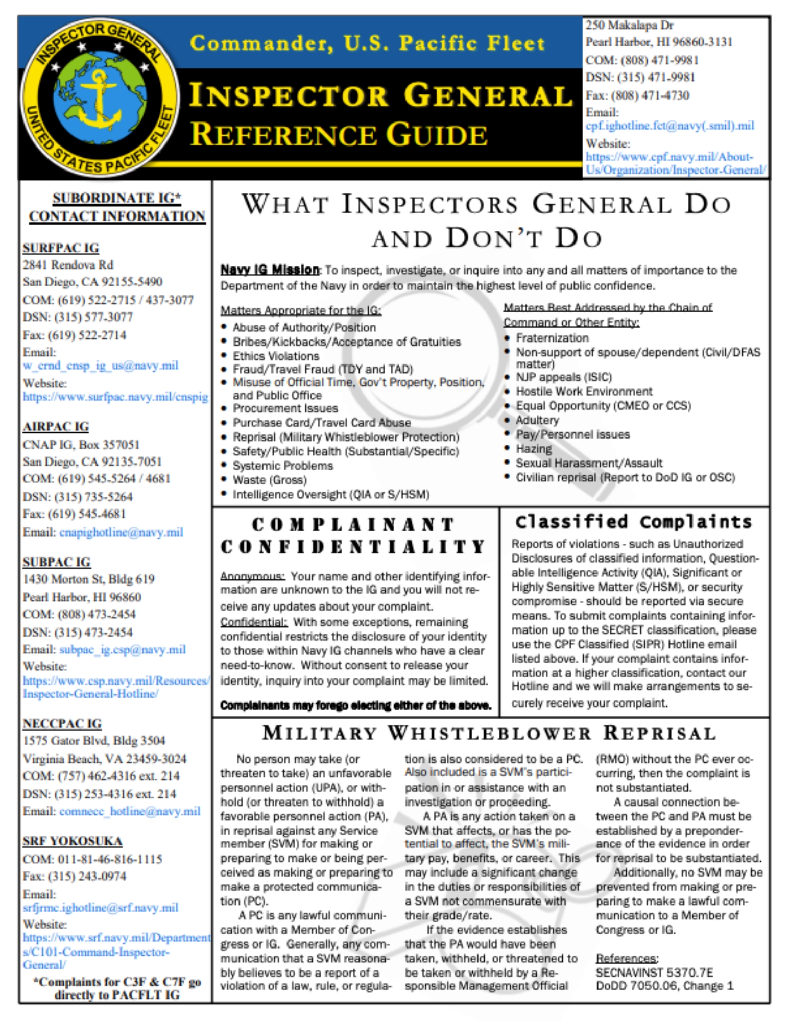 U.S. Pacific Fleet > About Us > Organization > Inspector General